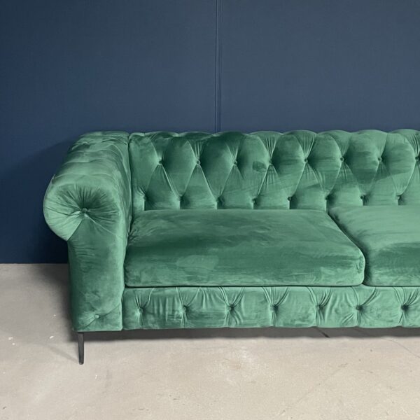 Groene Chesterfield bank - velours - vintage stijl - Jools Interieur